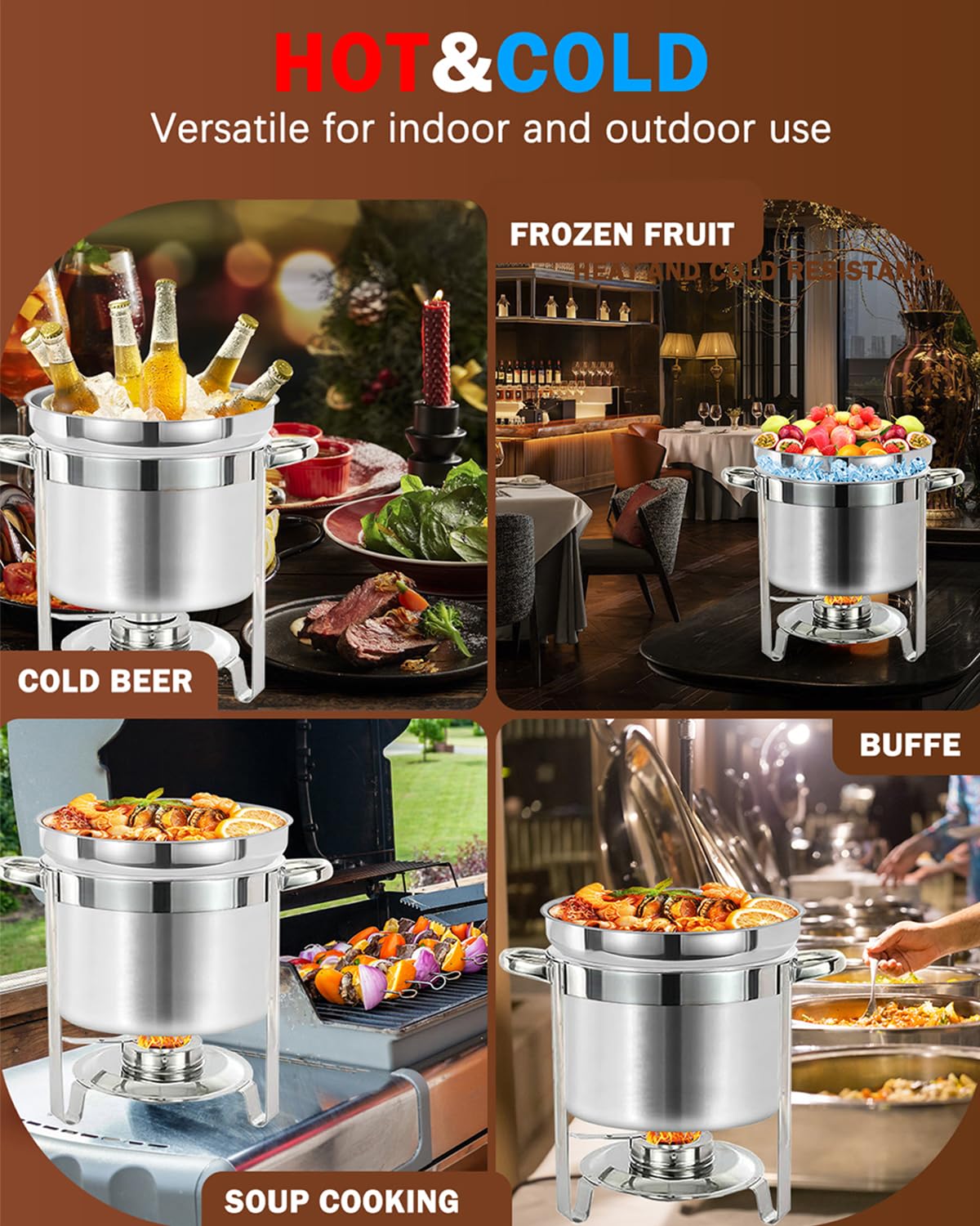 STAIIHOM Soup Chafer - 7QT [Extra 2X Thickened] [Longer Lifespan] 304 Stainless Steel Soup Chafing Dish with Pot Lid and Fuel Holder - Food Grade Commercial Soup Warmers for Parties Catering Buffet