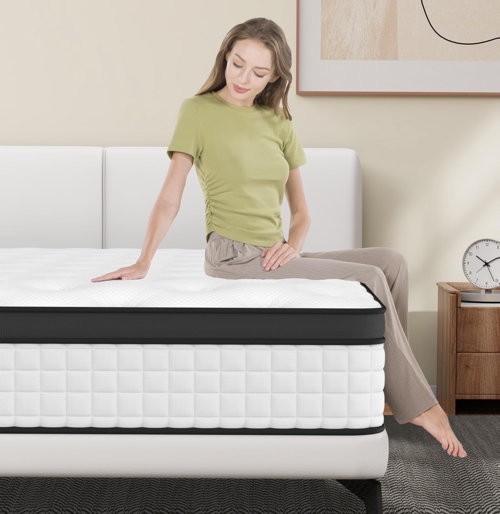 wowttrelax 10 Inch Queen Mattress in a Box - Comfortable Innerspring Mattress with Motion Isolation, Individually Wrapped Pocket Coils - Double Mattress Relief - Cooling Gel Memory Foam