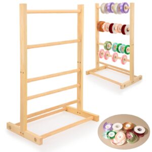 lineshading 5 tier wooden ribbon holder organizer wooden ribbon rack ribbon spool holder storage rack for craft sewing yarn mesh crochet tulle tape roll gift wrapping,27.55 x 17.71 x 11.81 inches