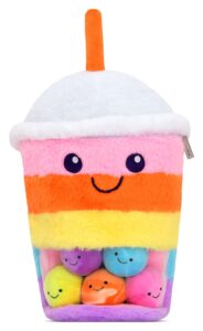 iscream kawaii cutie 3d rain-boba tea embroidered accent 17" x 10" furry play pillow set