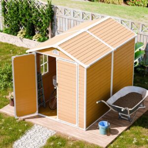 Outdoor Resin Storage Shed 8x6 FT, Plastic Sheds with Floor Window Lockable Door Included, Large Waterproof Outside Sheds Storage for Backyard Garden Patio Lawn Tools, Brown