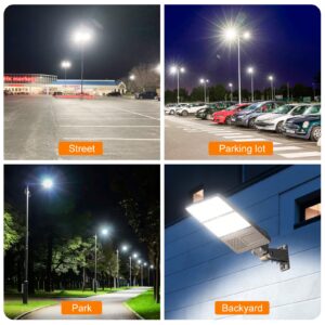 ADUB 480V 320W LED Parking Lot Light with Photocell, 48000 LM ETL Listed LED Shoebox Light Arm & Slip Fit Mount, 5000K IP65 Commercial Area Street Light Outdoor LED Flood Pole Lighting, 277~480V