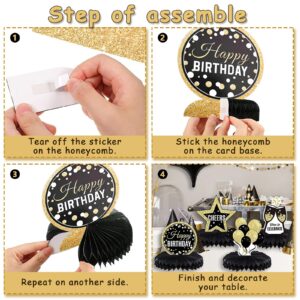 ZJDHPTY Black and Gold Birthday Decorations Happy Birthday Banner Centerpiece Table Decorations (Black and gold)