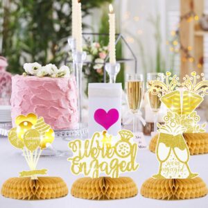 8Pcs Engagement Centerpieces Table Decorations, Gold White Engagement Party Decorations, Golden He Asked, She Said Yes Honeycomb Centerpiece for Bridal Shower Engagement, Wedding Party Decoration