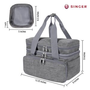 SINGER Sewing Accessories Organizer (Bag Only) – Double Layer Portable Sewing Storage Bag | 2 Detachable Pouches and 18 Compartments, Large Sewing Supplies & Crafting Carry-all (Gray)