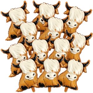 vercanmonth 24 pcs highland cow balloons 14.7 inch foil brown cow double-sided print balloons western party decorations highland cow birthday balloons animal balloons for cow party supplies