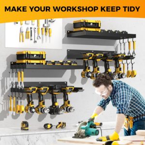 Power Tool Organizer Wall Mount with 8 Drill Holder, Formed Integrally Heavy Duty Garage Tool Organizers and Storage with Hooks for Battery, Tool Box, Screwdriver, Plier and Hammers No Crack