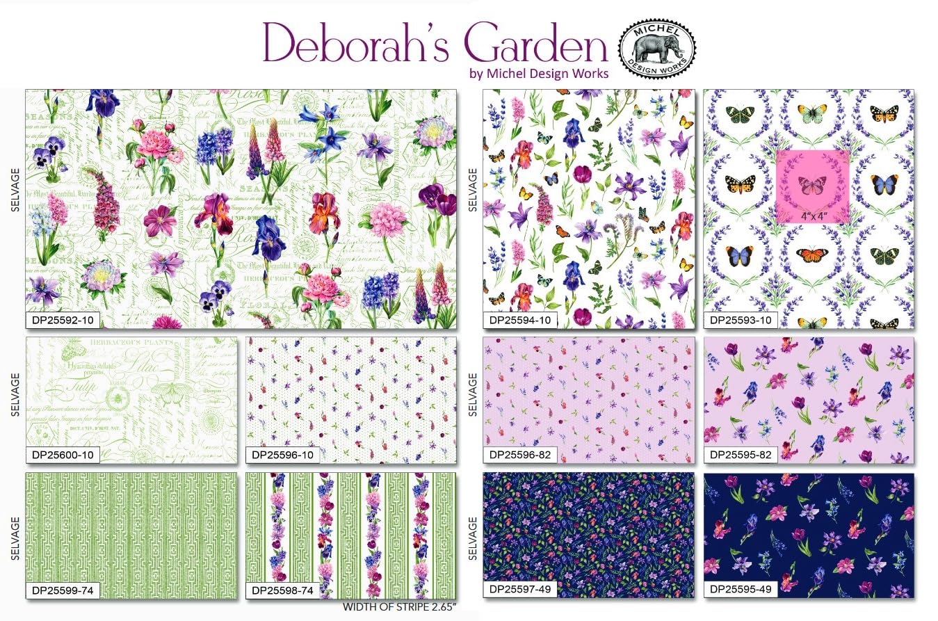 Northcott Deborahs Garden Butterfly White/Multi, Fabric by The Yard