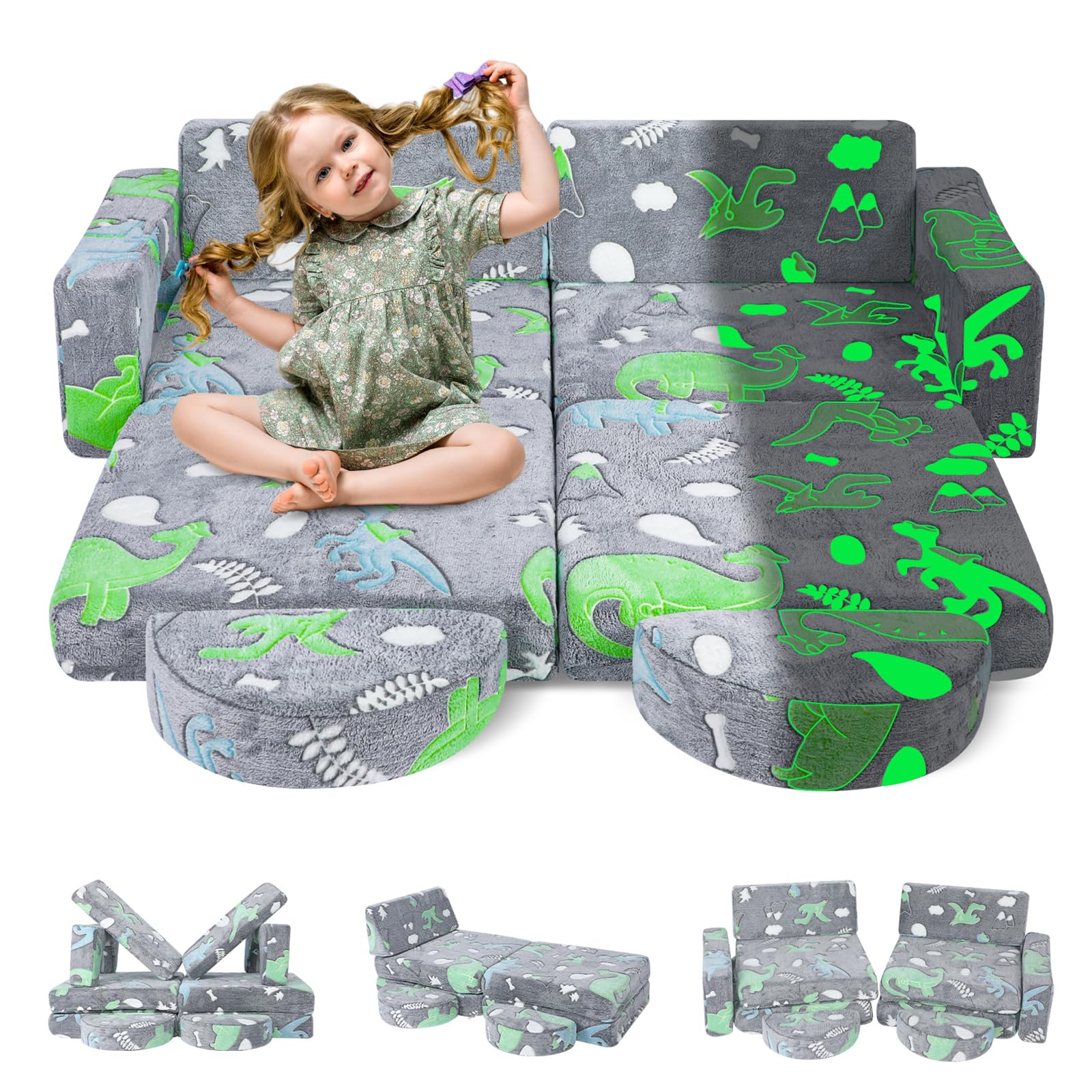 Domigard Modular Kids Play Couch, Toddler Couch Kids Sofa,Bedroom and Playroom Furniture,Convertible Sofa to Lounger Glow in The Dark Kids Sofa Bed Gifts for Kids Girl Boys,Star