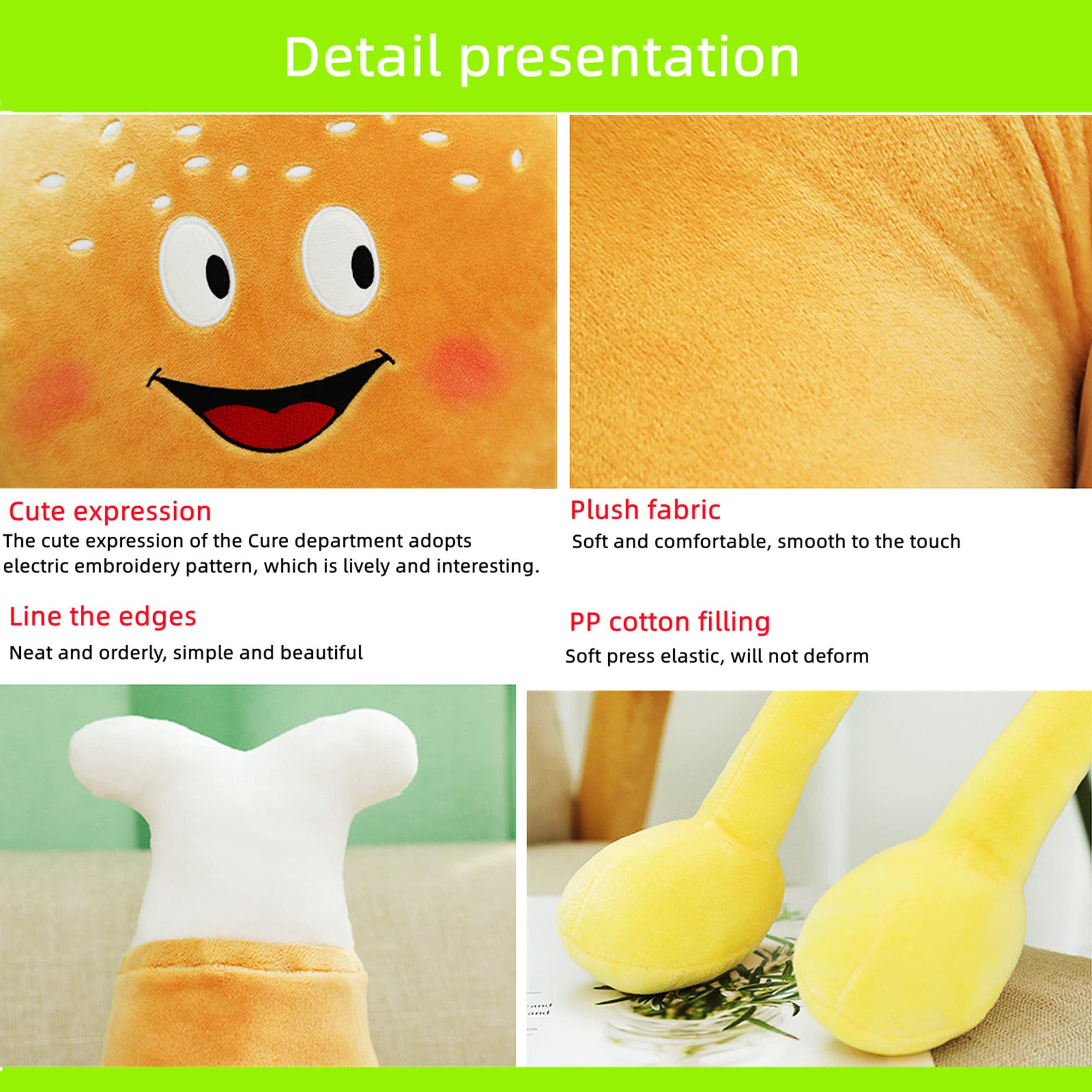 Zazzer French Fries Bread Plush Toy,13.8" Fun Food Plush Pillow,13.8" Cute Food Stuffed Animal Toy,Kawaii Room Decor Holiday Birthday Gift for Kids Boys Girls (F)