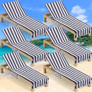 smoothnovelty 6 pcs pool chair covers 30 x 85 inch large lounge chair cushion covers with top and side pocket stripe beach chair towels for summer outdoor indoor pool beach patio furniture(gray)