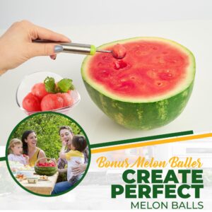 Aisle 3 Essentials 2-PC Stainless Steel Windmill Watermelon Cutter Slicer Tool & Melon Baller Scoop Set - Kitchen Gadgets, Fruit & Vegetable Cutter, Easy Slicer, Cube Cutter, Knife Corer