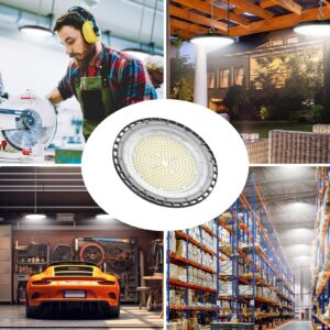 6 Pack UFO LED High Bay Light, 200W LED High Bay Light, 5000K,28,000LM, 5 ft Cable with US Plug UL Certified Plug, IP65 Commercial Warehouse Area Light for Wet Location Area, Workshop, Garage