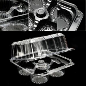 JarThenaAMCS 80 Pack Plastic Cupcake Containers 4-Compartment Clear Cupcake Boxes Disposable Cupcake Tray Holders 4 Cavity Cupcake Carriers with Deep Dome for Cupcake Muffin Packaging