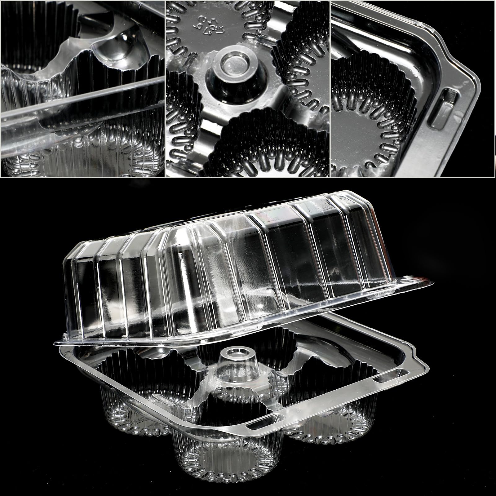 JarThenaAMCS 80 Pack Plastic Cupcake Containers 4-Compartment Clear Cupcake Boxes Disposable Cupcake Tray Holders 4 Cavity Cupcake Carriers with Deep Dome for Cupcake Muffin Packaging