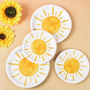 48 Pcs Boho Sun Party Plates First Trip Around The Sun Paper Plates Sunshine Baby Shower Disposable Tableware for Groovy Hippie Birthday Party Decor Supplies