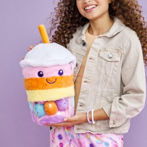 iscream Kawaii Cutie 3D Rain-Boba Tea Embroidered Accent 17" x 10" Furry Play Pillow Set