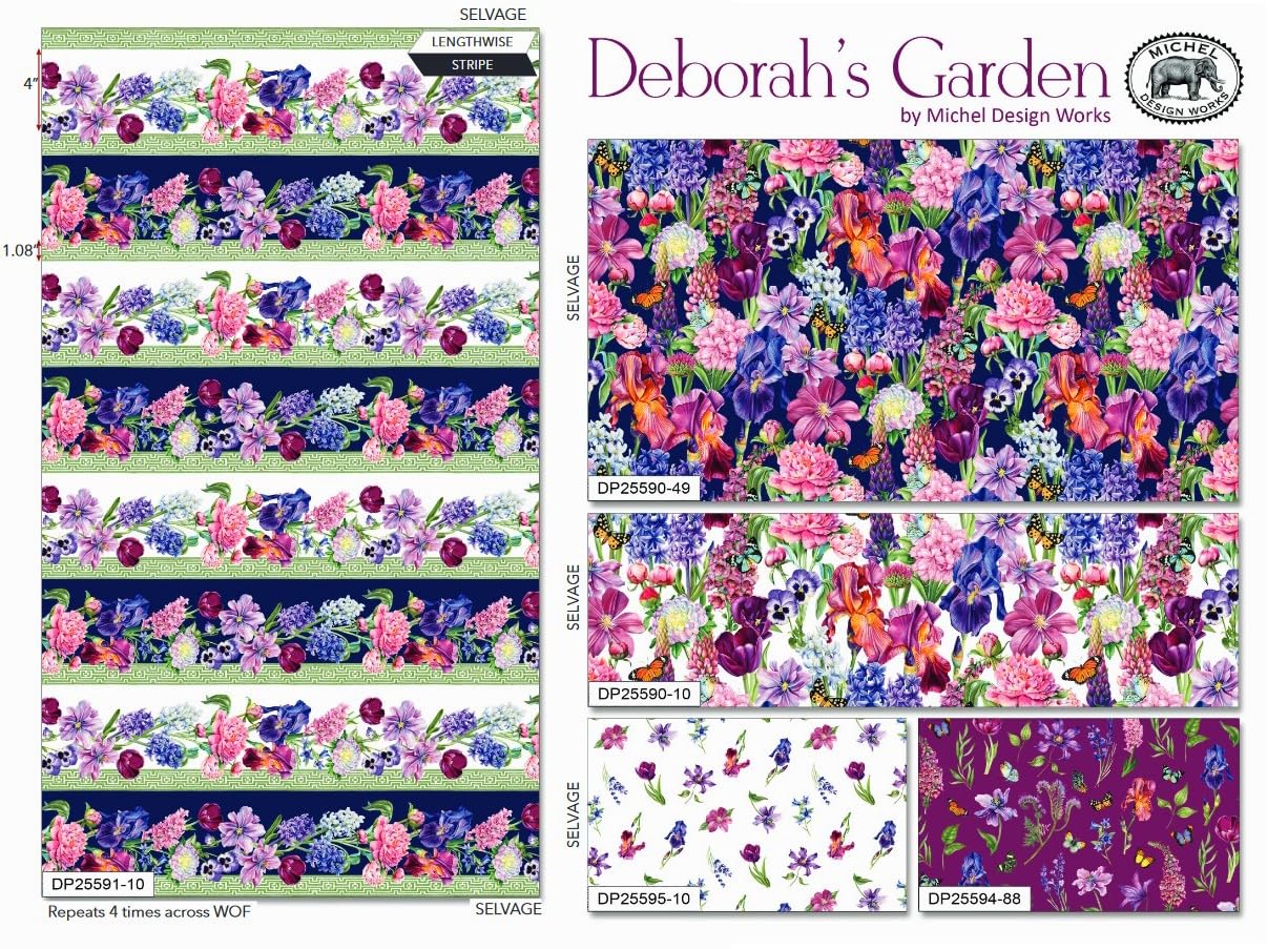 Northcott Deborahs Garden Butterfly White/Multi, Fabric by The Yard