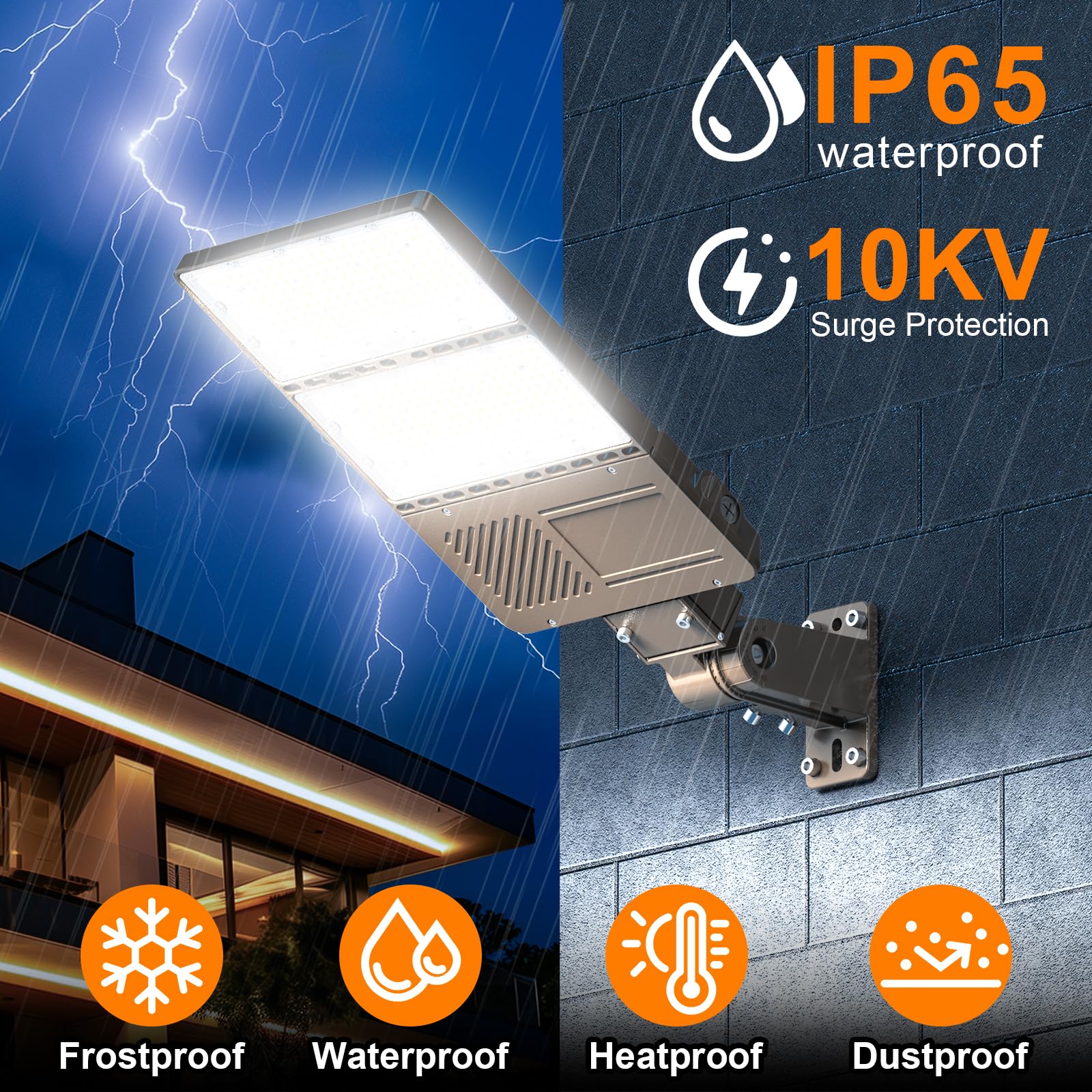 ADUB 480V 320W LED Parking Lot Light with Photocell, 48000 LM ETL Listed LED Shoebox Light Arm & Slip Fit Mount, 5000K IP65 Commercial Area Street Light Outdoor LED Flood Pole Lighting, 277~480V