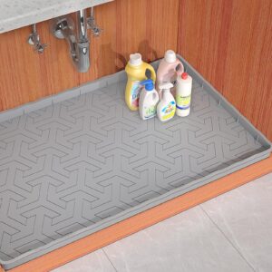 sevenblue under sink mat for kitchen waterproof, 34" × 22" under sink liner and protector for bottom of kitchen sink, bathroom silicone basin undersink mat cabinet shelf drip tray(grey)