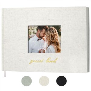 sunee wedding guest book - polaroid guest book weddings reception, linen cover elegant guest book for baby shower, birthdays and special events, 100 blank pages for wedding sign in and photos, beige