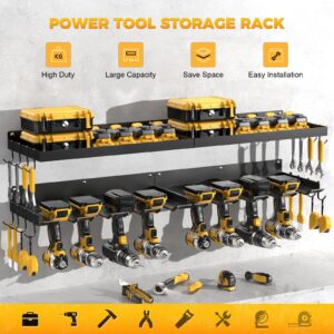 Power Tool Organizer Wall Mount with 8 Drill Holder, Formed Integrally Heavy Duty Garage Tool Organizers and Storage with Hooks for Battery, Tool Box, Screwdriver, Plier and Hammers No Crack