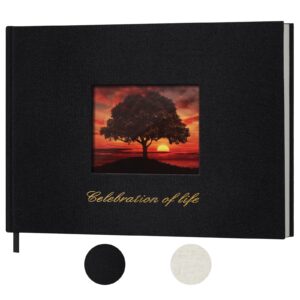 sunee funeral guest book for memorial & funeral services – in loving memory funeral book, celebration of life guest book with 100 lined pages, table sign, ribbon bookmark and linen hardcover, black