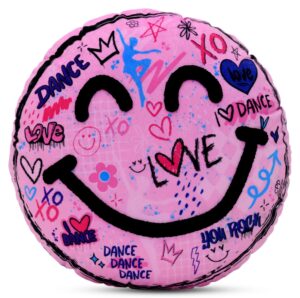 iscream + corey paige designs love to dance smiley face 13.5" x 13.5" chenille accent fleece pillow