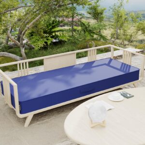 AOFEITE Outdoor Olefin Water-Resistant Bench Cushion, Weather and Fade Resistant 48”x 18”x 5” Patio Furniture Thickened Seat Pad with Handle and Adjustable Straps Ideal for Lawn, Garden, Dark Blue