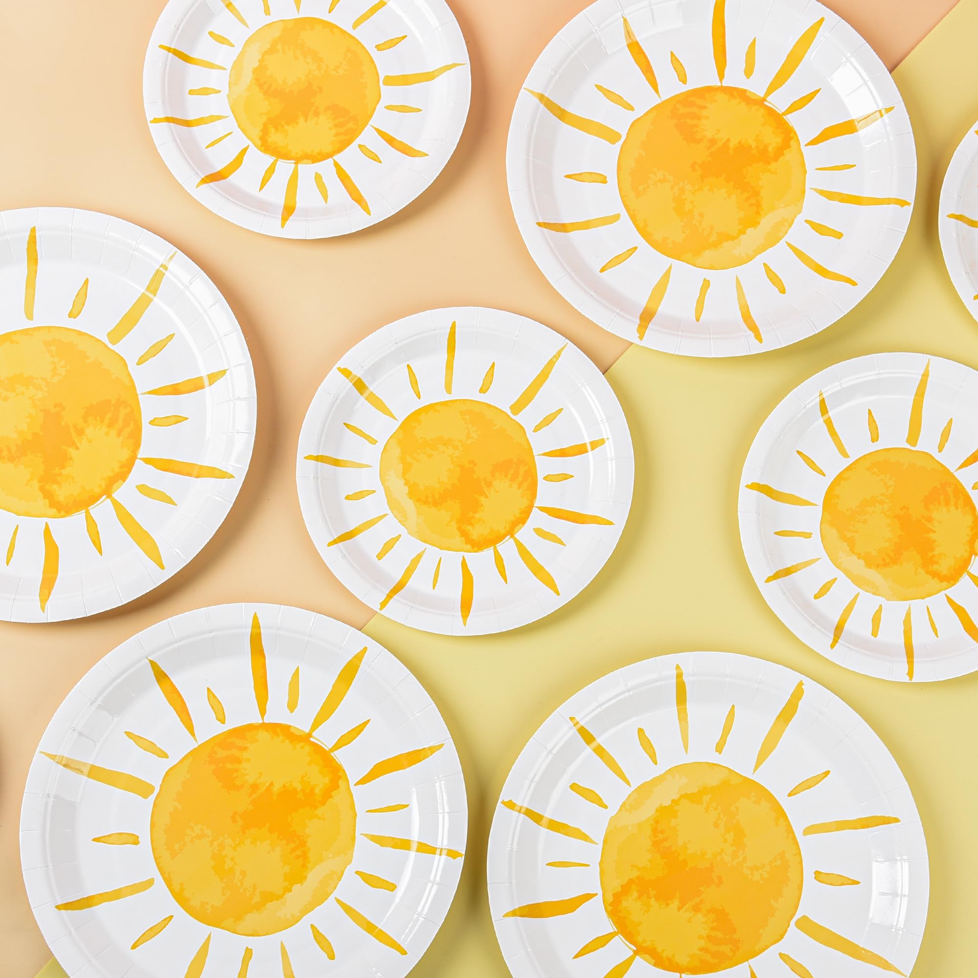 48 Pcs Boho Sun Party Plates First Trip Around The Sun Paper Plates Sunshine Baby Shower Disposable Tableware for Groovy Hippie Birthday Party Decor Supplies