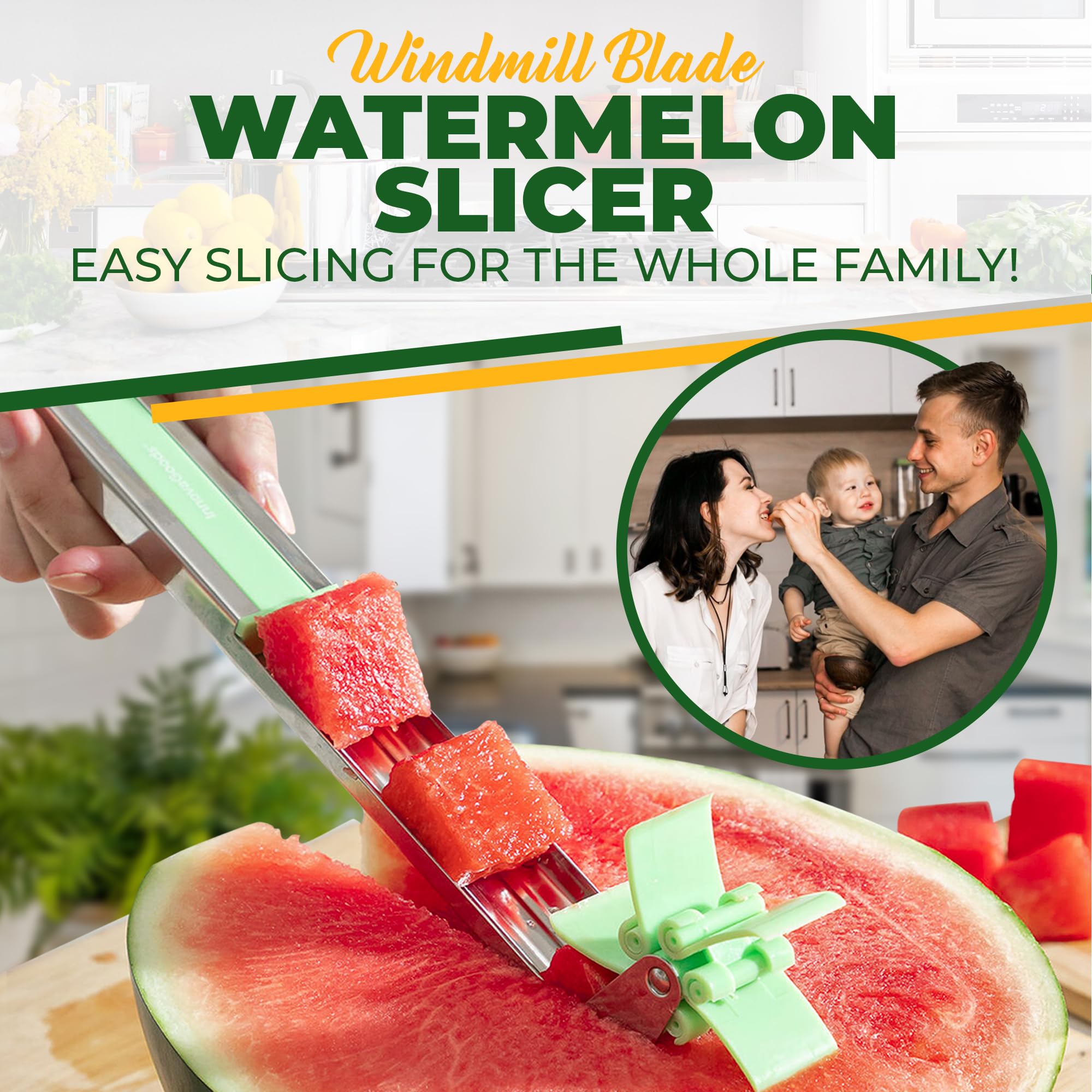 Aisle 3 Essentials 2-PC Stainless Steel Windmill Watermelon Cutter Slicer Tool & Melon Baller Scoop Set - Kitchen Gadgets, Fruit & Vegetable Cutter, Easy Slicer, Cube Cutter, Knife Corer