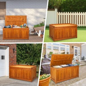 pnochoo 65 Gallon Solid Wood Deck Box, Garden Backyard Storage Bench, Waterproof Outdoor Storage Container for Patio Furniture Cushions Pool Supplies,Toys,Garden Tool,Sports Equipment