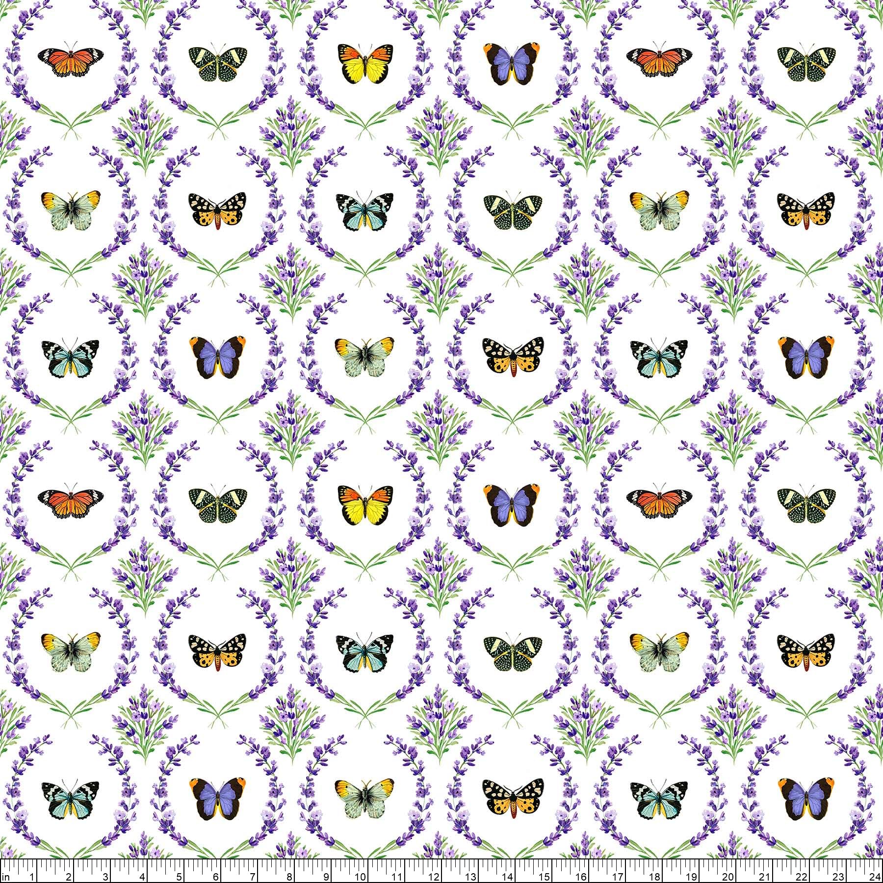 Northcott Deborahs Garden Butterfly White/Multi, Fabric by The Yard