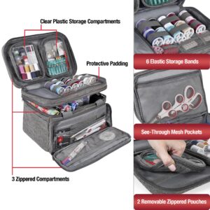 SINGER Sewing Accessories Organizer (Bag Only) – Double Layer Portable Sewing Storage Bag | 2 Detachable Pouches and 18 Compartments, Large Sewing Supplies & Crafting Carry-all (Gray)