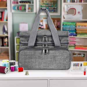 SINGER Sewing Accessories Organizer (Bag Only) – Double Layer Portable Sewing Storage Bag | 2 Detachable Pouches and 18 Compartments, Large Sewing Supplies & Crafting Carry-all (Gray)