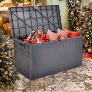 crownland outdoor 120 gallon storage deck box resin container weatherproof deck storage box containers patio garden furniture outdoor storage boxes all weather using(grey)