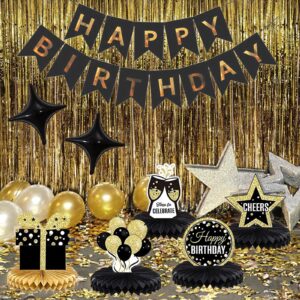 ZJDHPTY Black and Gold Birthday Decorations Happy Birthday Banner Centerpiece Table Decorations (Black and gold)