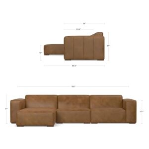 SIMPLIHOME Rex Left-Facing Modular Sectional Sofa in Full-Grain Genuine Leather, Caramel Brown, 122-inches Wide, Handcrafted Modern-Style 4-Seater L-Shaped Leather Couch with Left Chaise