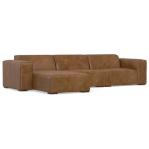 SIMPLIHOME Rex Left-Facing Modular Sectional Sofa in Full-Grain Genuine Leather, Caramel Brown, 122-inches Wide, Handcrafted Modern-Style 4-Seater L-Shaped Leather Couch with Left Chaise