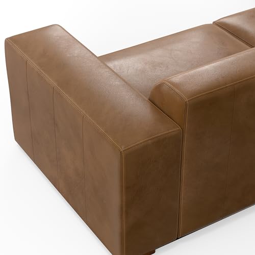 SIMPLIHOME Rex Left-Facing Modular Sectional Sofa in Full-Grain Genuine Leather, Caramel Brown, 122-inches Wide, Handcrafted Modern-Style 4-Seater L-Shaped Leather Couch with Left Chaise