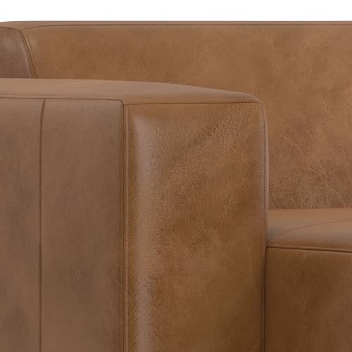 SIMPLIHOME Rex Left-Facing Modular Sectional Sofa in Full-Grain Genuine Leather, Caramel Brown, 122-inches Wide, Handcrafted Modern-Style 4-Seater L-Shaped Leather Couch with Left Chaise