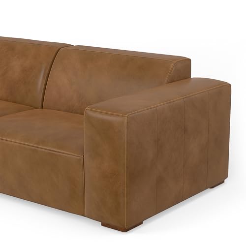 SIMPLIHOME Rex Left-Facing Modular Sectional Sofa in Full-Grain Genuine Leather, Caramel Brown, 122-inches Wide, Handcrafted Modern-Style 4-Seater L-Shaped Leather Couch with Left Chaise