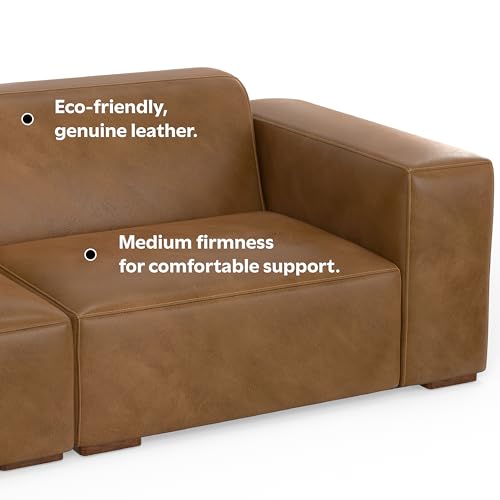 SIMPLIHOME Rex Left-Facing Modular Sectional Sofa in Full-Grain Genuine Leather, Caramel Brown, 122-inches Wide, Handcrafted Modern-Style 4-Seater L-Shaped Leather Couch with Left Chaise