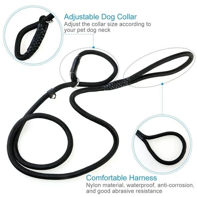 Black Dog Leash Pet Nylon Rope Training Leash Slip Lead Strap Adjustable Traction Collar Behavior Aids