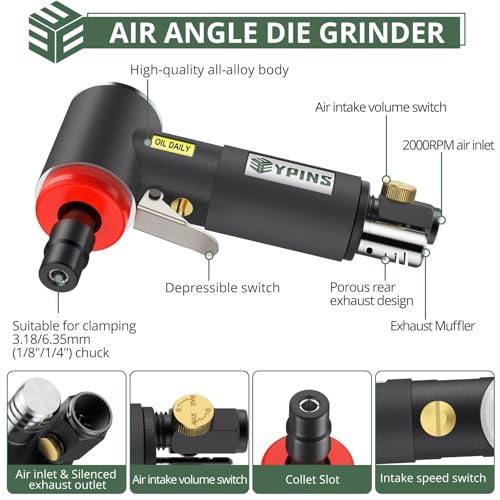 EYPINS Air Angle Grinder,Air ‎Right Angle Die Grinder 1/4" 90 Degree Heavy Duty 20000 RPM Pneumatic Sander Polisher Tool for Contour Grinding, Polishing, Milling