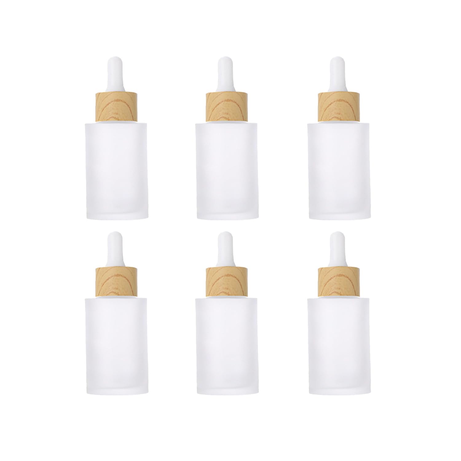 6Packs 30ml Frosted Glass Dropper Bottles for Essential Oils with Wooden Caps Empty Glass Liquid Container Holder with Wooden Lids for Travel Home Store Use