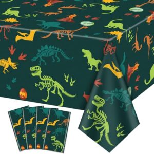 xjlantte 4pcs dinosaur tablecloths - 51 x 86.6 dinosaur fossil theme table cover, rectangular dinosaur table decorations for kids boy baby shower dinosaur birthday party supplies