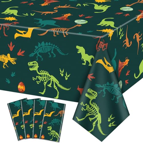 XJLANTTE 4Pcs Dinosaur Tablecloths - 51 x 86.6 Dinosaur Fossil Theme Table Cover, Rectangular Dinosaur Table Decorations for Kids Boy Baby Shower Dinosaur Birthday Party Supplies