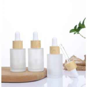 6Packs 30ml Frosted Glass Dropper Bottles for Essential Oils with Wooden Caps Empty Glass Liquid Container Holder with Wooden Lids for Travel Home Store Use