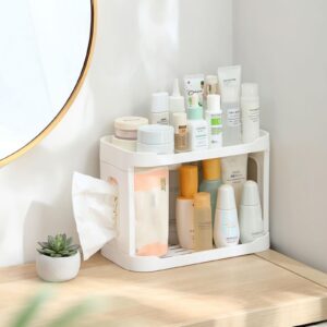 XUDAUP 2-Tier Bathroom Organizers Countertop Spice Rack Vanity Destop Storage Shelf Makeup Organization for Kitchen Bathroom Desk Office School (White)